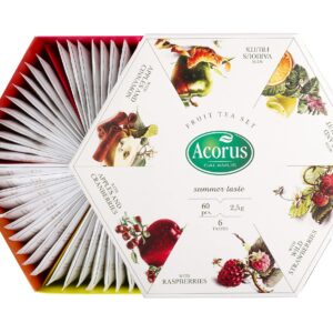 ACORUS Summer Taste Fruit Tea Set | Natural Assorted Tea Hamper Box Gift Set | Large Selection Box 60 Tea Bags | Tea Gift Sets | 6 Fruit and Berry Tea Flavour Sampler