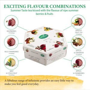 ACORUS Summer Taste Fruit Tea Set | Natural Assorted Tea Hamper Box Gift Set | Large Selection Box 60 Tea Bags | Tea Gift Sets | 6 Fruit and Berry Tea Flavour Sampler