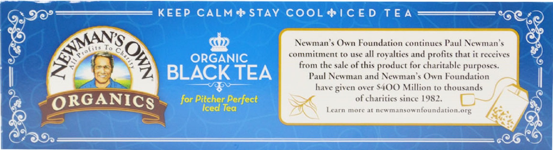 Newman's Own Organics Black Tea, Unsweetened Tea, USDA Certified Organic and Kosher, Contains Caffeine, 22 Family Size Individually Wrapped Black Tea Bags (Pack of 6)