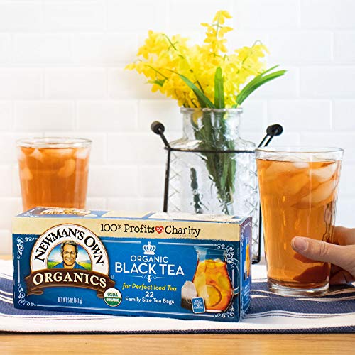 Newman's Own Organics Black Tea, Unsweetened Tea, USDA Certified Organic and Kosher, Contains Caffeine, 22 Family Size Individually Wrapped Black Tea Bags (Pack of 6)