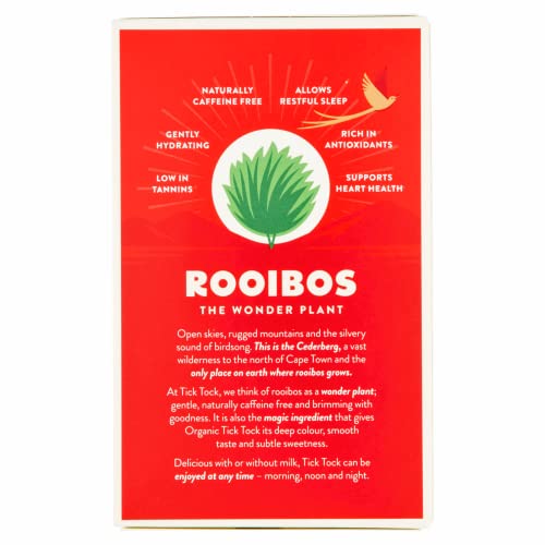 TICK TOCK TEAS Organic Rooibos Tea Bags, Organic Original Rooibos Tea, 40 Count