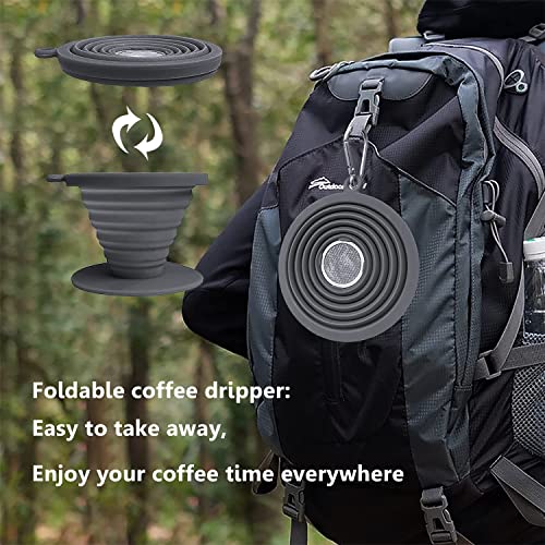 Collapsible Coffee Dripper Pour Over Coffee Filter, Silicone Reusable Coffee Maker,Paperless Coffee Brew Maker,Dishwasher Safe,Carabineer for Hiking, Backpacking,Camping,Home,Office(Grey)