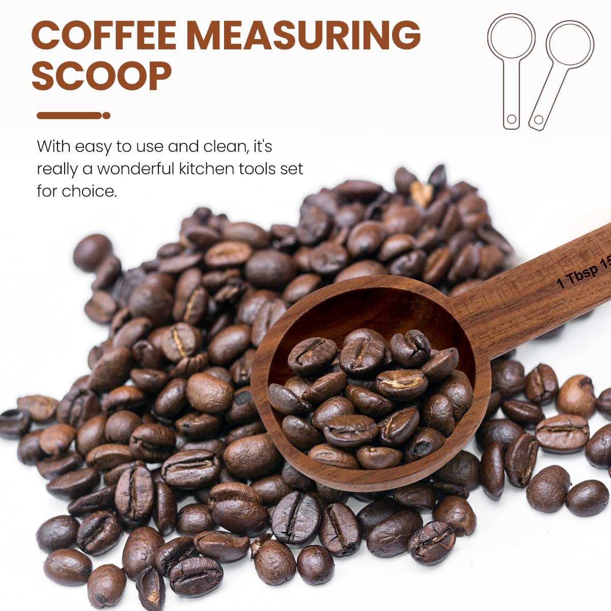 Wooden Coffee Spoon in Walnut, Houdian Coffee Scoop Measuring for Coffee Beans, Whole Beans Ground Beans or Tea, Home Kitchen Accessories, Coffee Scoop - 1 Pack, 15ml