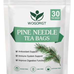 Organic Dried Pine Needle Tea Bags - Pine Needle Herbal Tea for Immune Support & Antioxidant, Caffeine Free, Natural Suramin, 30 Tea bags