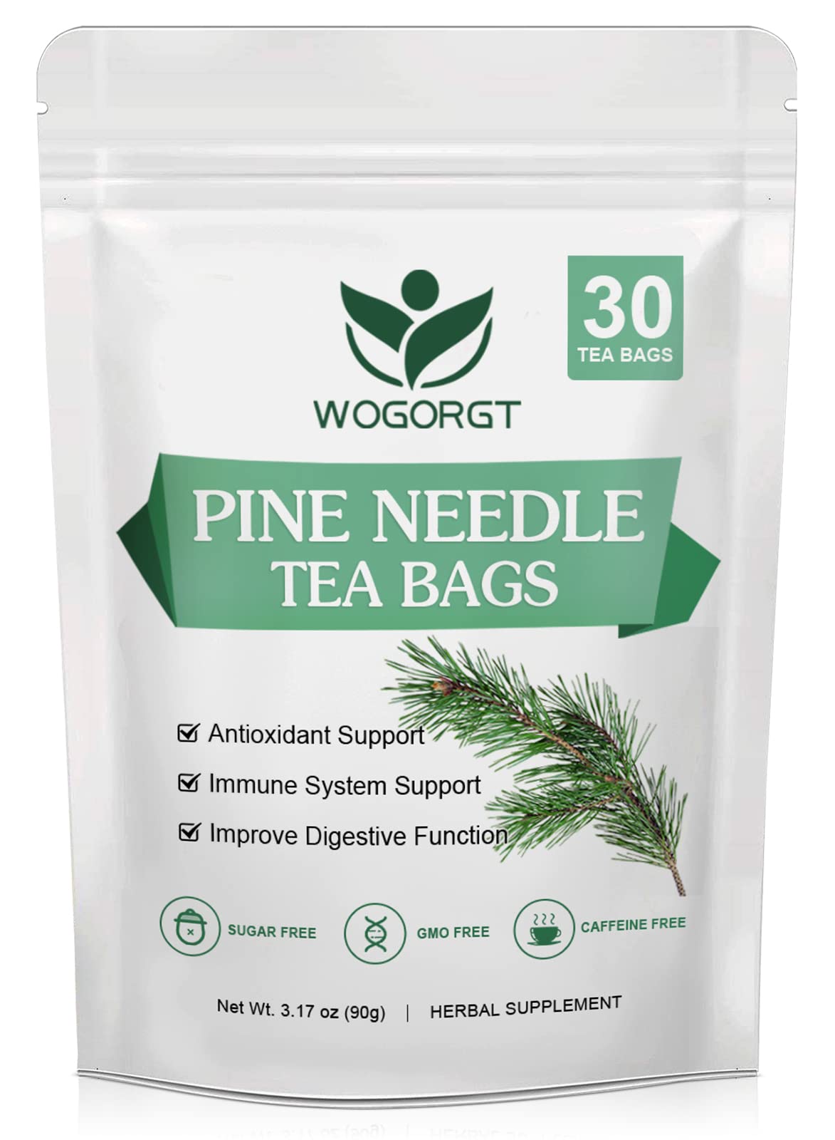 Organic Dried Pine Needle Tea Bags - Pine Needle Herbal Tea for Immune Support & Antioxidant, Caffeine Free, Natural Suramin, 30 Tea bags