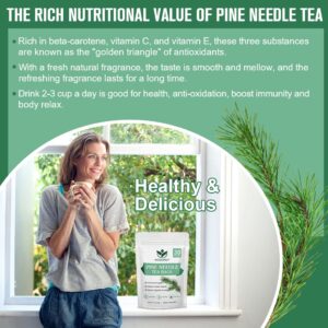 Organic Dried Pine Needle Tea Bags - Pine Needle Herbal Tea for Immune Support & Antioxidant, Caffeine Free, Natural Suramin, 30 Tea bags