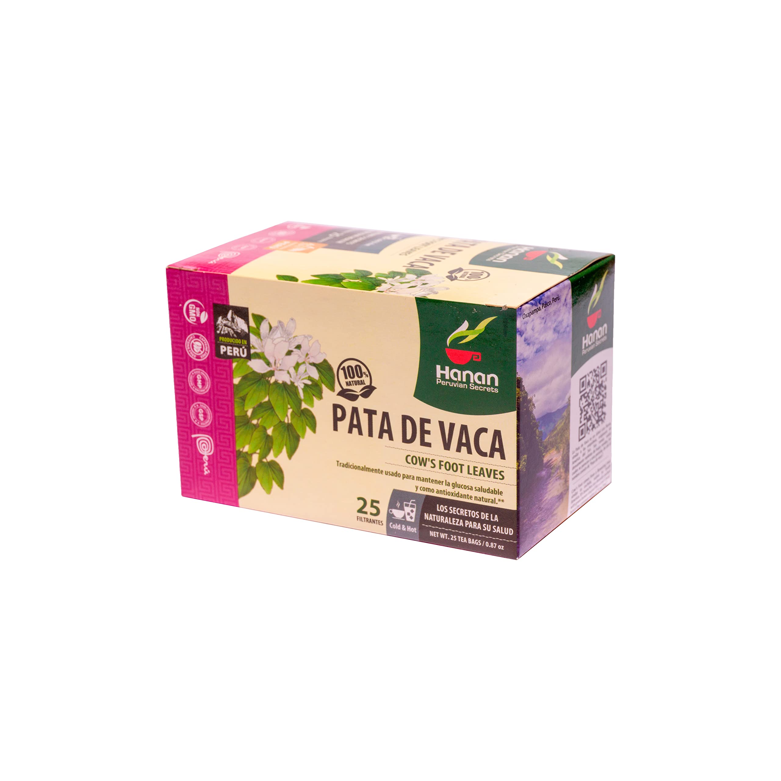 Hanan Peruvian Secrets Cow's foot (Pata de Vaca) Tea | 100% All-Natural Bauhinia forficata from Peru traditionally used to promote overall health and well-being | 25 Tea Bags