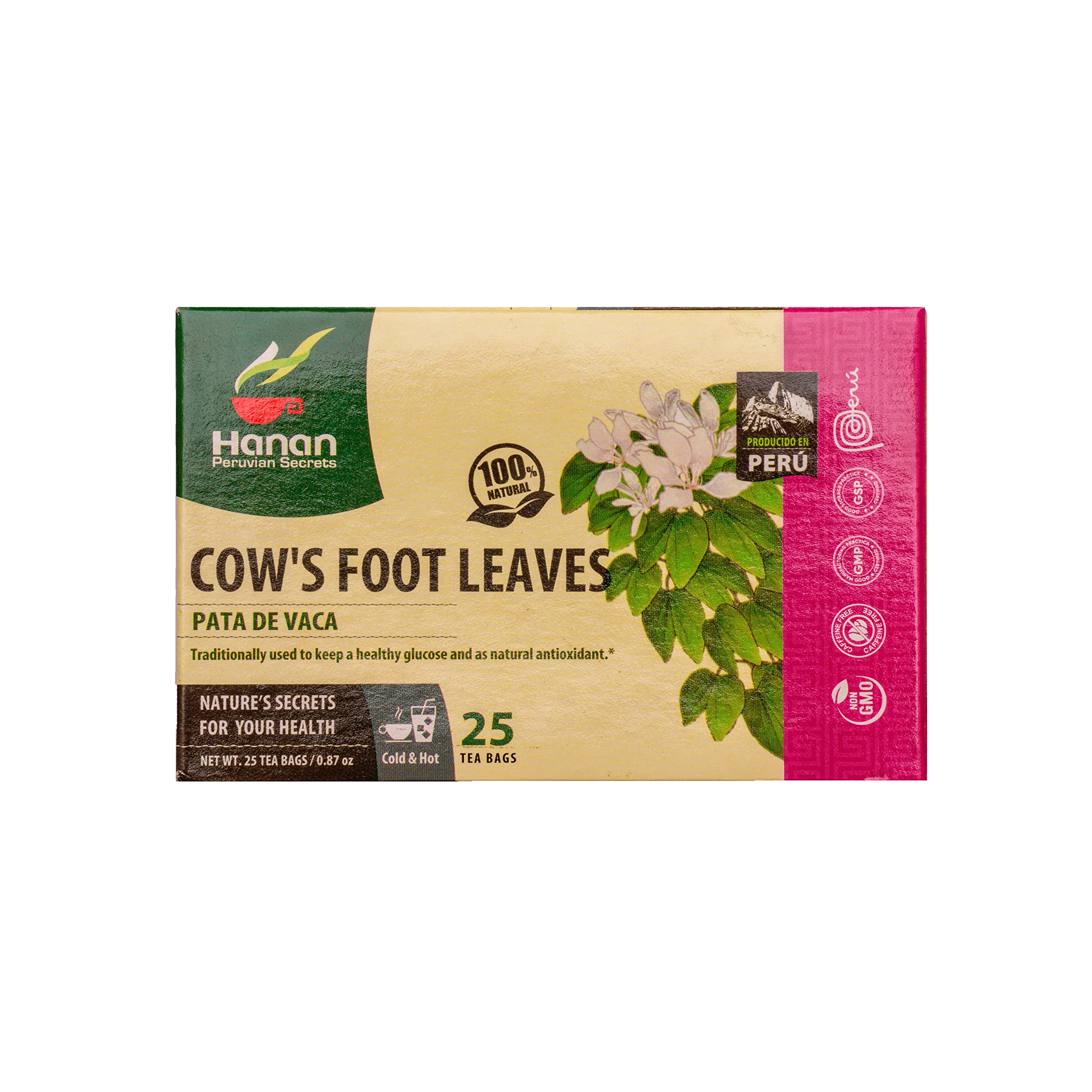 Hanan Peruvian Secrets Cow's foot (Pata de Vaca) Tea | 100% All-Natural Bauhinia forficata from Peru traditionally used to promote overall health and well-being | 25 Tea Bags