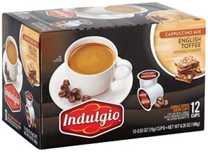 indulgio english toffee single serve medium roast brew cups, 12 count