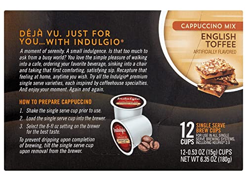 Indulgio English Toffee Single Serve medium roast Brew Cups, 12 count