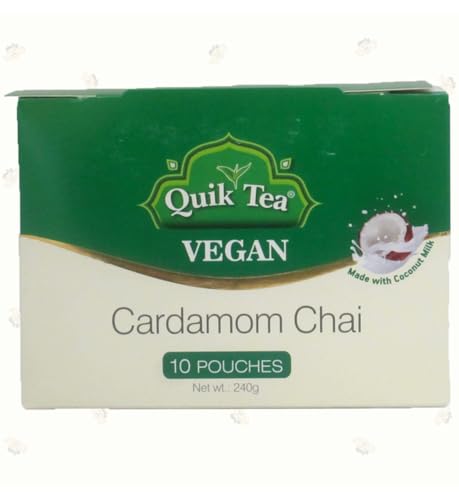 QuikTea Vegan Cardamom Instant Chai Tea Latte - 10 Count Single Box - Convenient, Easy Ayurvedic Dairy Free Alternative - All Natural Non GMO Superfood