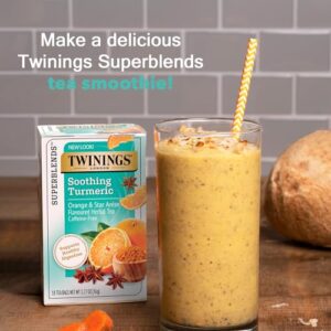 Twinings Soothe Tea - Orange & Star Anise Flavoured Turmeric Tea, Digestive Tea, Naturally Caffeine-Free Herbal Tea Bags Individually Wrapped, 18 Count.