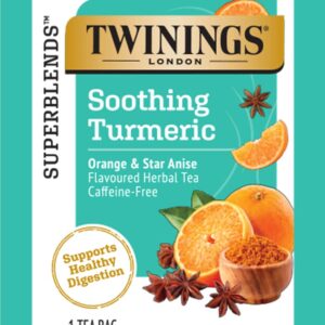 Twinings Soothe Tea - Orange & Star Anise Flavoured Turmeric Tea, Digestive Tea, Naturally Caffeine-Free Herbal Tea Bags Individually Wrapped, 18 Count.