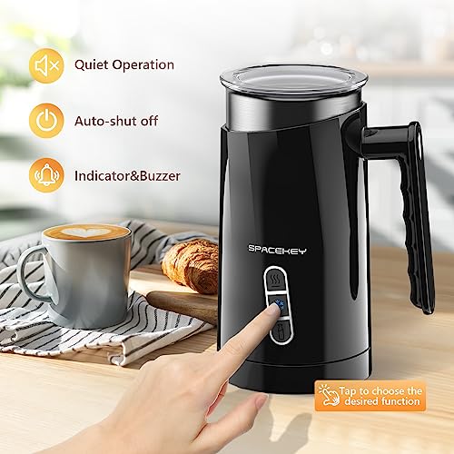 Milk Frother,4-in-1 Electric Frother for Coffee,Spacekey 10.1oz Milk Frother and Steamer,Milk Warmer Heats up to 167℉,Automatic Hot & Cold milk foamer with Buzzer for Latte,Cappuccino,Chocolate Milk