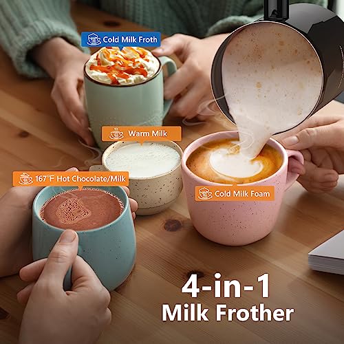 Milk Frother,4-in-1 Electric Frother for Coffee,Spacekey 10.1oz Milk Frother and Steamer,Milk Warmer Heats up to 167℉,Automatic Hot & Cold milk foamer with Buzzer for Latte,Cappuccino,Chocolate Milk