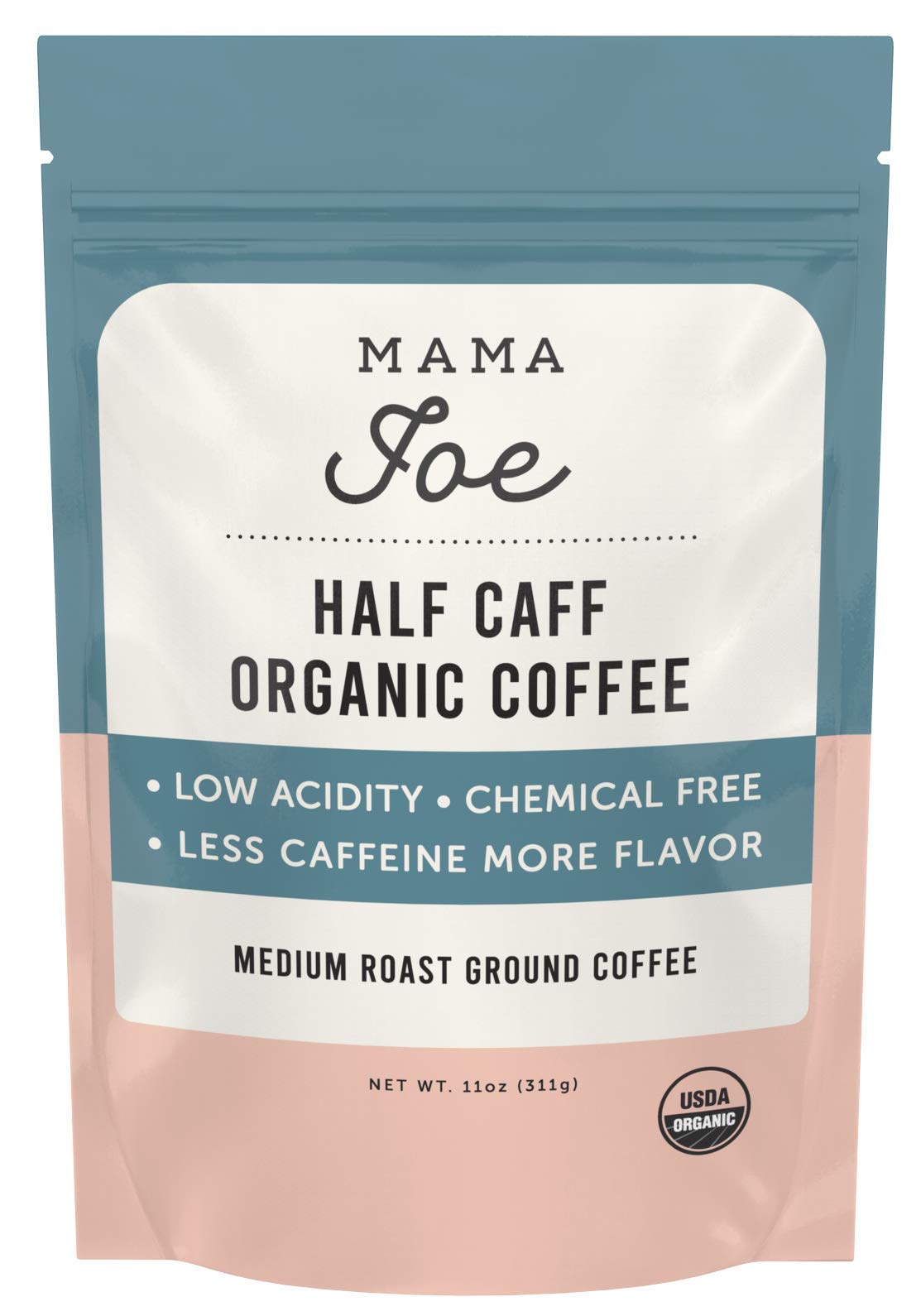 Mama Joe Organic Half Caff Coffee [Ground] - Low Acid, Low Caffeine Coffee for Pregnancy - Naturally Decaffeinated Using Mountain Water