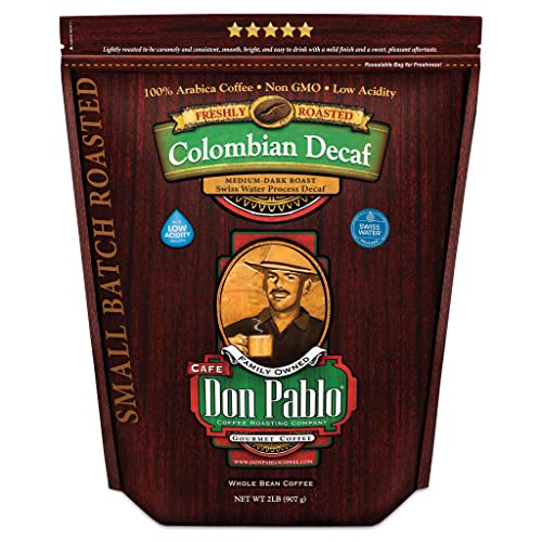 2LB Don Pablo Colombian Decaf - Swiss Water Process Decaffeinated - Medium-Dark Roast - Whole Bean Coffee - Low Acidity - 2 Pound (2 lb) Bag