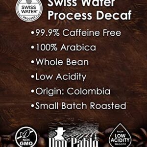 2LB Don Pablo Colombian Decaf - Swiss Water Process Decaffeinated - Medium-Dark Roast - Whole Bean Coffee - Low Acidity - 2 Pound (2 lb) Bag