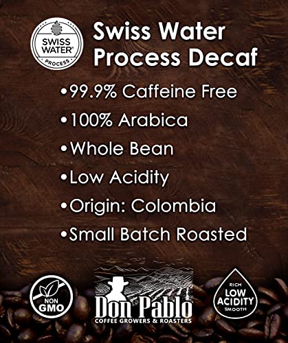 2LB Don Pablo Colombian Decaf - Swiss Water Process Decaffeinated - Medium-Dark Roast - Whole Bean Coffee - Low Acidity - 2 Pound (2 lb) Bag