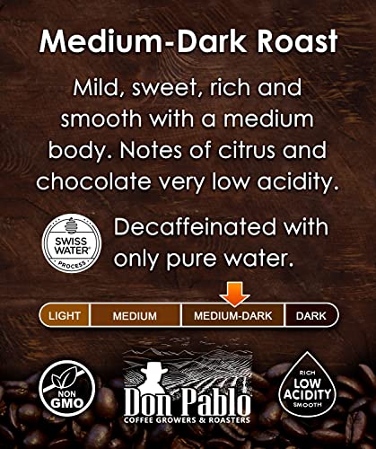 2LB Don Pablo Colombian Decaf - Swiss Water Process Decaffeinated - Medium-Dark Roast - Whole Bean Coffee - Low Acidity - 2 Pound (2 lb) Bag