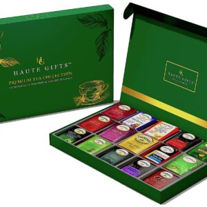 Tea Bags Sampler Assortment Variety Pack Gift Box 45 Count Tea Bags & 10 Honey Sticks - Perfect Variety - English Breakfast, Green, Black, Herbal, Chai Tea and more (Green)