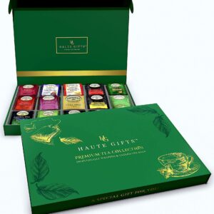 Tea Bags Sampler Assortment Variety Pack Gift Box 45 Count Tea Bags & 10 Honey Sticks - Perfect Variety - English Breakfast, Green, Black, Herbal, Chai Tea and more (Green)