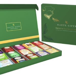 Tea Bags Sampler Assortment Variety Pack Gift Box 45 Count Tea Bags & 10 Honey Sticks - Perfect Variety - English Breakfast, Green, Black, Herbal, Chai Tea and more (Green)