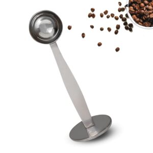 2-in-1 coffee scoops, 304 stainless steel tablespoon measure spoon, with pressed bottom for coffee bean press coffee grinding pressing（silver15 ml）