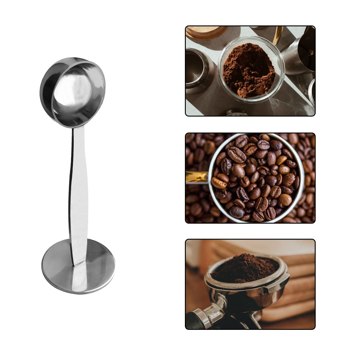 2-in-1 Coffee Scoops, 304 Stainless Steel Tablespoon Measure Spoon, with Pressed Bottom for Coffee Bean Press Coffee Grinding Pressing（Silver15 ml）