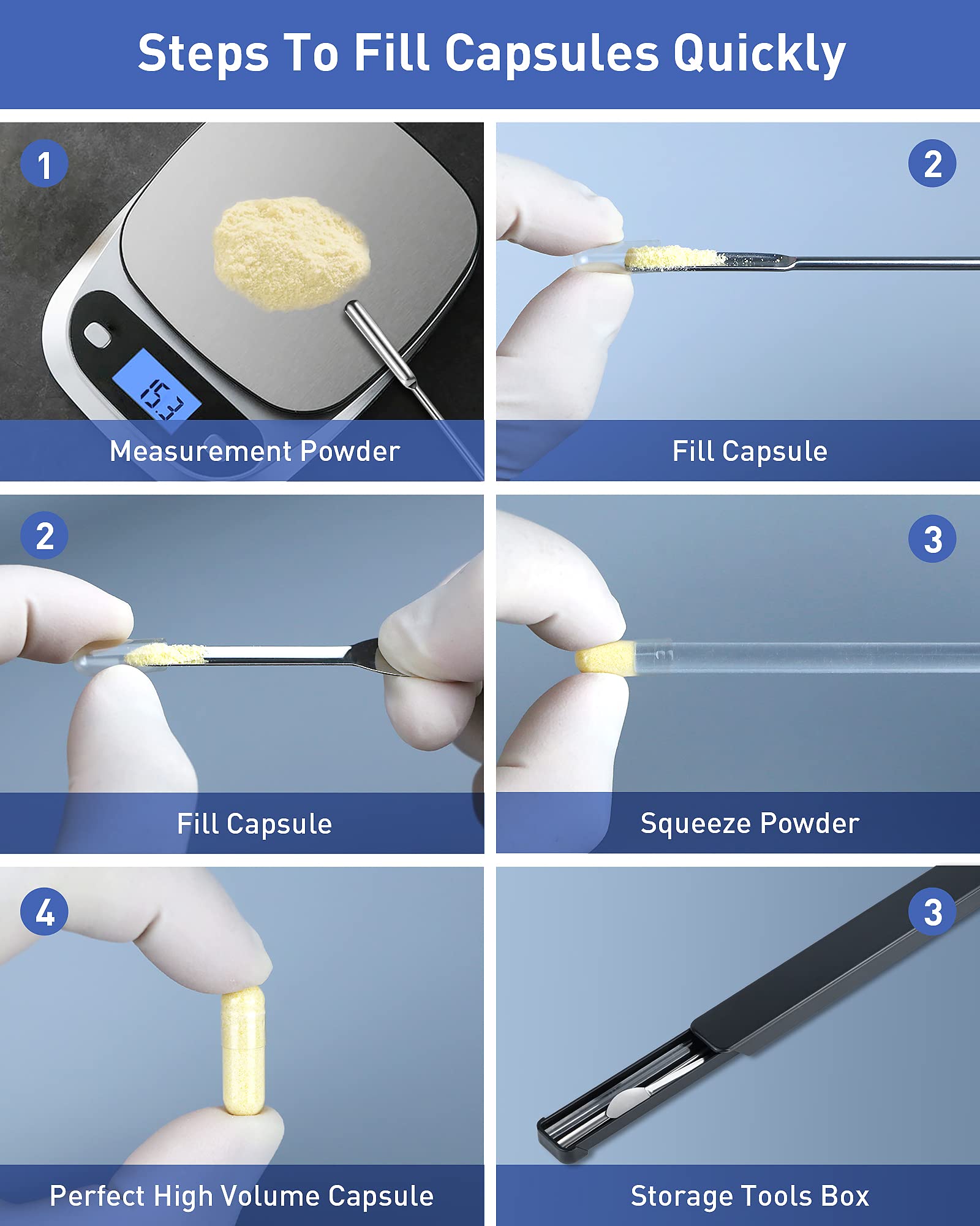 Capsule Filling Machine Kits, Micro Lab Spoon Spatula Tamper Tool for Fast and Easy Gel Capsule Filling, Gel Cap Capsule Pill Filler Machine - #000 00 0 1 2 3