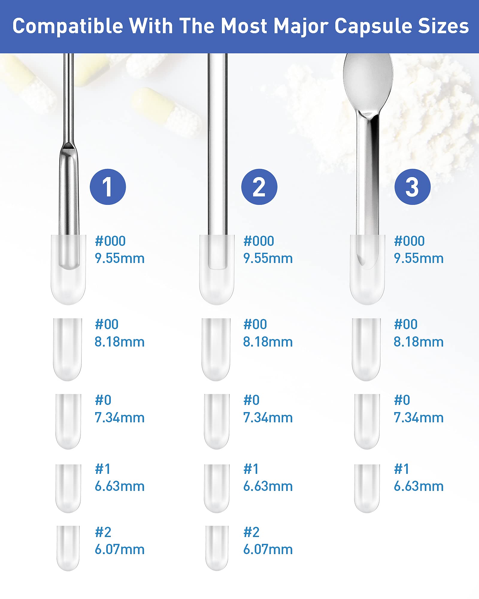 Capsule Filling Machine Kits, Micro Lab Spoon Spatula Tamper Tool for Fast and Easy Gel Capsule Filling, Gel Cap Capsule Pill Filler Machine - #000 00 0 1 2 3