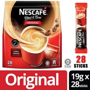 Nescafé 3 in 1 Instant Coffee Sticks ORIGINAL - Best Asian Coffee Imported from Nestle Malaysia (28 Sticks)