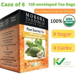 Pure Soursop Tea Case of 6-120 Organic Tea Bags made with Pure Graviola Leaf- Guanabana Leaves- Moksha Ayurveda