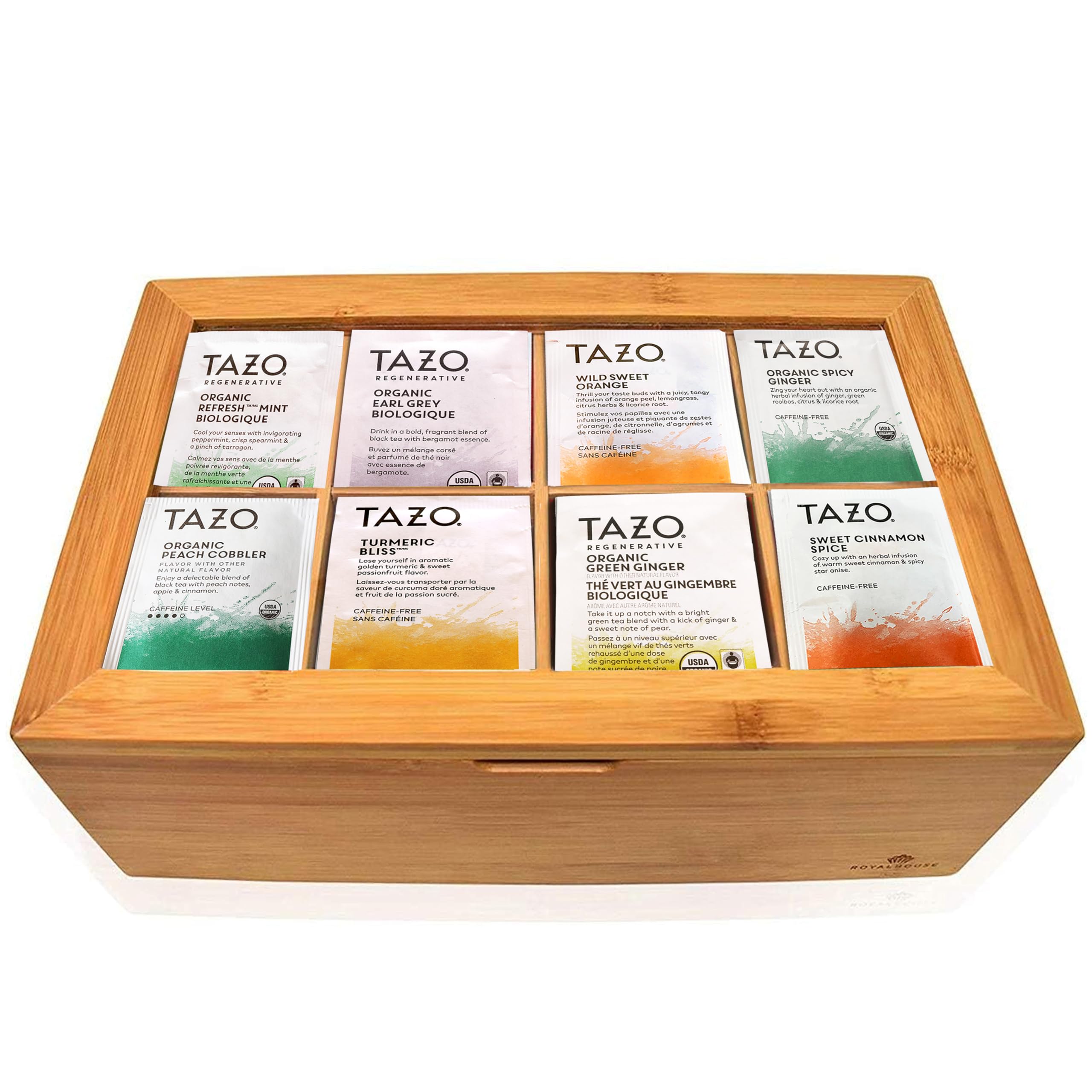 Eva's Gift Universe, Tazo Tea Bags Sampler Variety in Bamboo Tea Bag Organizer (80 Count) 16 Different Flavors Gifts for Parents Mom Dad Tea Lovers Couples