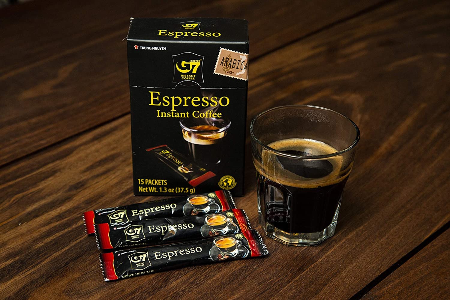 Trung Nguyen — G7 Instant Coffee — Espresso — 100% Arabica Coffee — Strong and Bold — Instant Vietnamese Coffee (15 Packets/Box, 4-Pack)