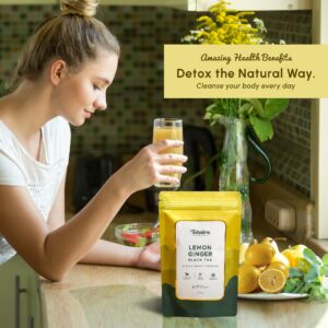 Teaniru, Lemon Ginger Tea - Detox tea for body cleanse, 25 Pyramid Tea Bags, Pure Leaf Tea - Naturally Flavored Black Tea, Rich in Antioxidants, Zero Calorie, Vegan, Gluten free - Immunity booster tea