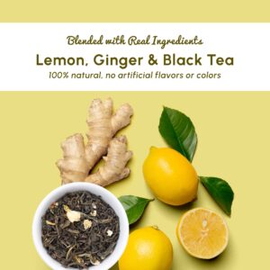 Teaniru, Lemon Ginger Tea - Detox tea for body cleanse, 25 Pyramid Tea Bags, Pure Leaf Tea - Naturally Flavored Black Tea, Rich in Antioxidants, Zero Calorie, Vegan, Gluten free - Immunity booster tea