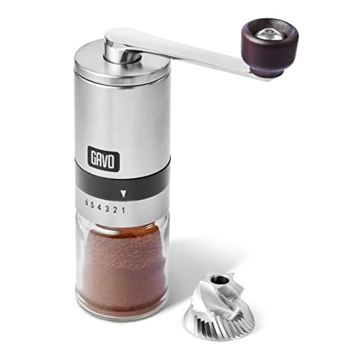 GAVO Manual Coffee Grinder with Stainless Steel Burr - Coffee Grinder Manual with Adjustable Settings for Aeropress, Drip Coffee, Espresso, French Press, Turkish Coffee & More!