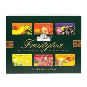 Ahmad Tea Black & Green Tea, Fruitytea Assorted Sampler Variety Gift Box, 60 Foil Teabags - Caffeinated & Sugar-Free