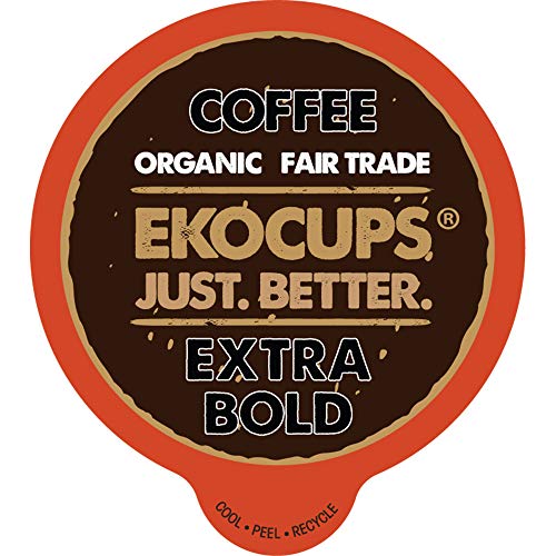 EKOCUPS Organic Extra Bold Roast Coffee Pods, Extra 30% More Coffee Per Cup, Artisan Fair Trade Dark Roast, Extra Bold Coffee for Keurig K Cup Machines, Recyclable Pods, 40 Count