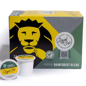 ROYAL CUP SIGNATURE COFFEE - Rainforest Blend Medium Roast 30% Rainforest Alliance Certified Single-Serve Capsules - 24 Pack