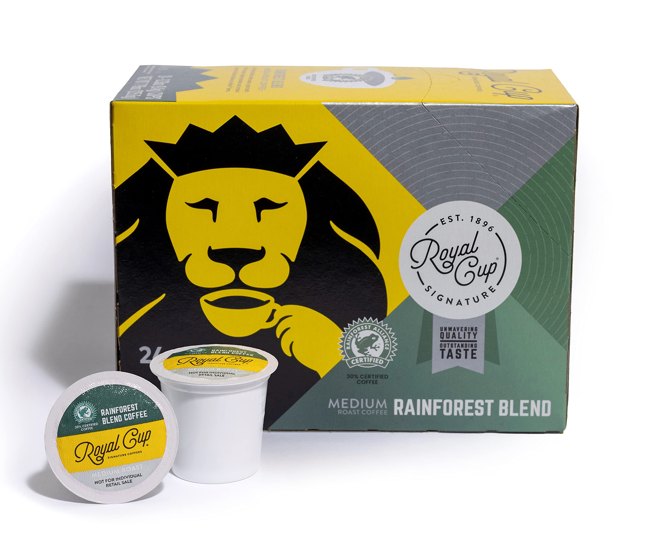 ROYAL CUP SIGNATURE COFFEE - Rainforest Blend Medium Roast 30% Rainforest Alliance Certified Single-Serve Capsules - 24 Pack