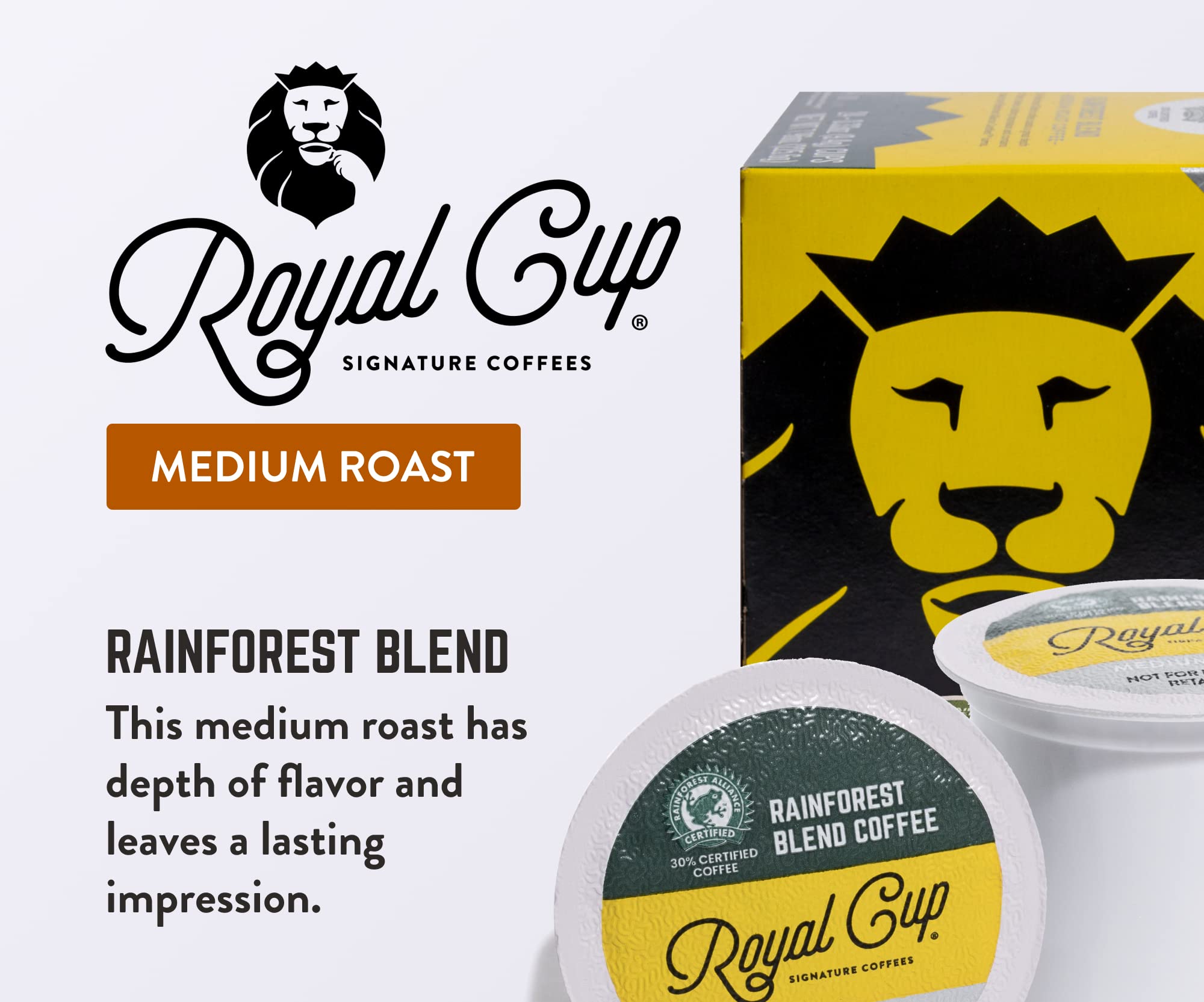 ROYAL CUP SIGNATURE COFFEE - Rainforest Blend Medium Roast 30% Rainforest Alliance Certified Single-Serve Capsules - 24 Pack