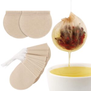 tea filter bags, 300pcs disposable empty tea bags tea infuser drawstring teabags safe natural material tea bags for loose leaf herbs teas (round shape)