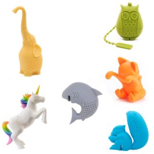 cute animal silicone tea filters tea infuser unicorn shark squirrel cat owl elephant tea strainer steeper-ideal gift for tea lovers (6pcs1)