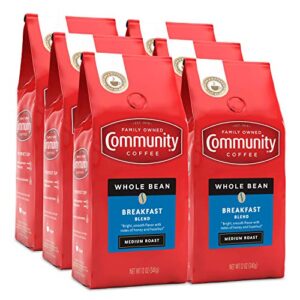 community coffee breakfast blend whole bean coffee, medium roast, 72 ounce (12 ounce bags, pack of 6)