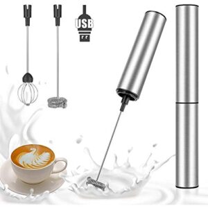 milk frother rechargeable, mathtoxyz stainless steel milk frothers handheld foam maker travel kitchen coffee frother wand for coffee lattes cappuccino matcha hot chocolate