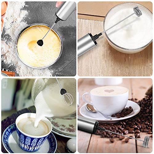 Milk Frother Rechargeable, Mathtoxyz Stainless Steel Milk Frothers Handheld Foam Maker Travel Kitchen Coffee Frother Wand for Coffee Lattes Cappuccino Matcha Hot Chocolate