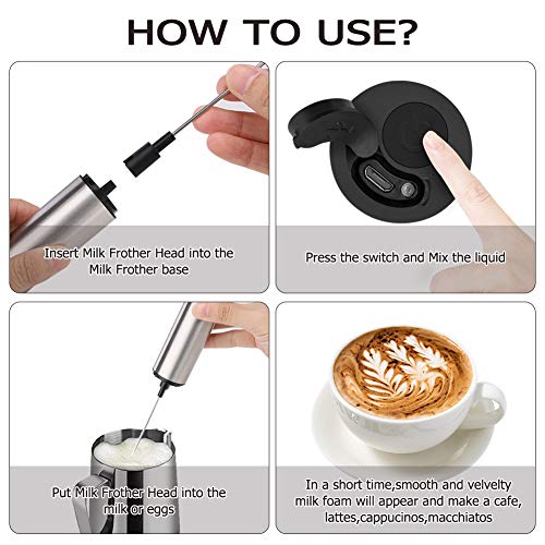 Milk Frother Rechargeable, Mathtoxyz Stainless Steel Milk Frothers Handheld Foam Maker Travel Kitchen Coffee Frother Wand for Coffee Lattes Cappuccino Matcha Hot Chocolate