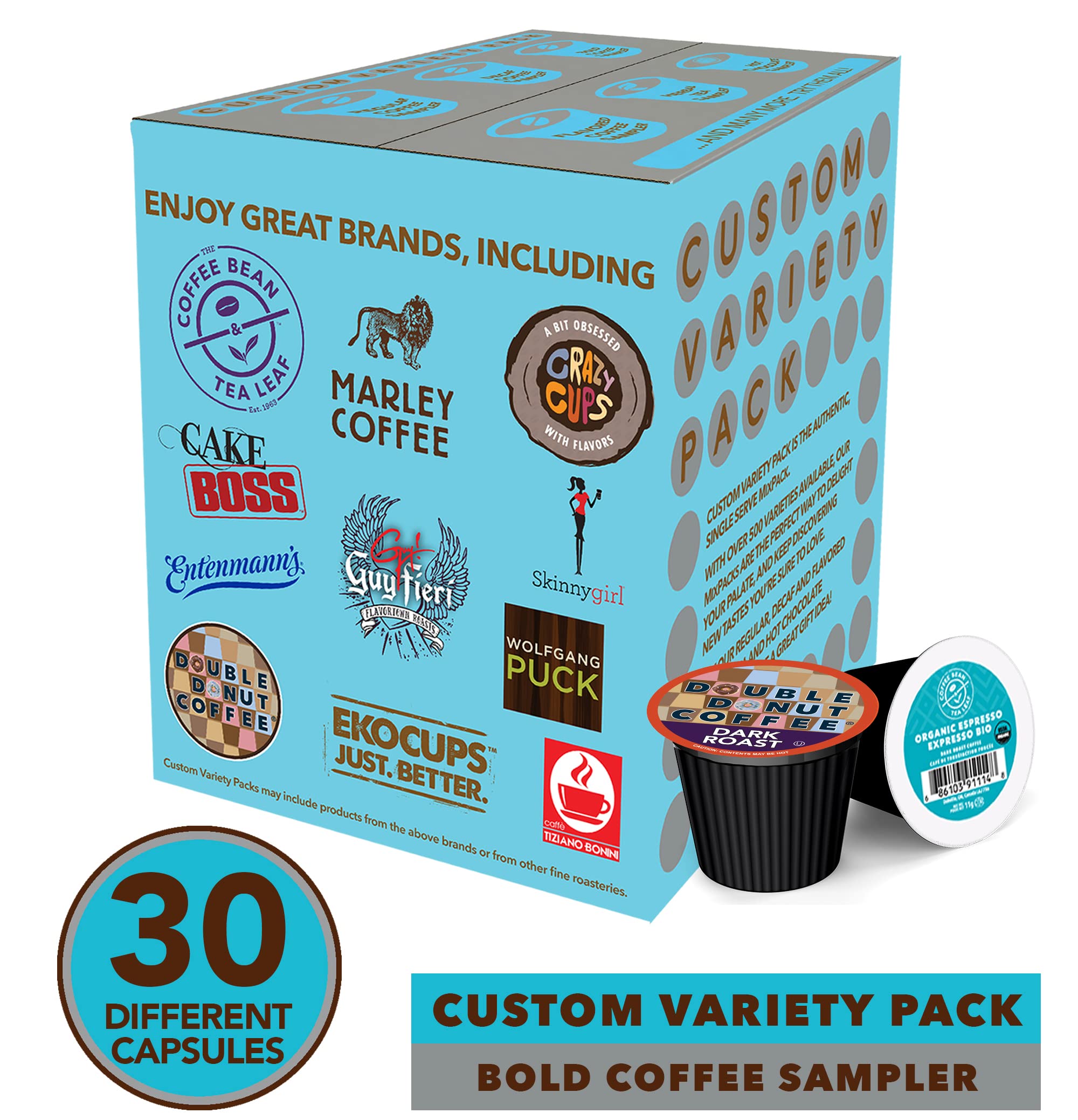 Custom Variety Pack Coffee Pod Variety Pack, Dark Roast and Bold Flavors, Single Serve Cups for Keurig K-Cup Machines - Robust Assortment with No Duplicates, 30 Count - Great Coffee Gift